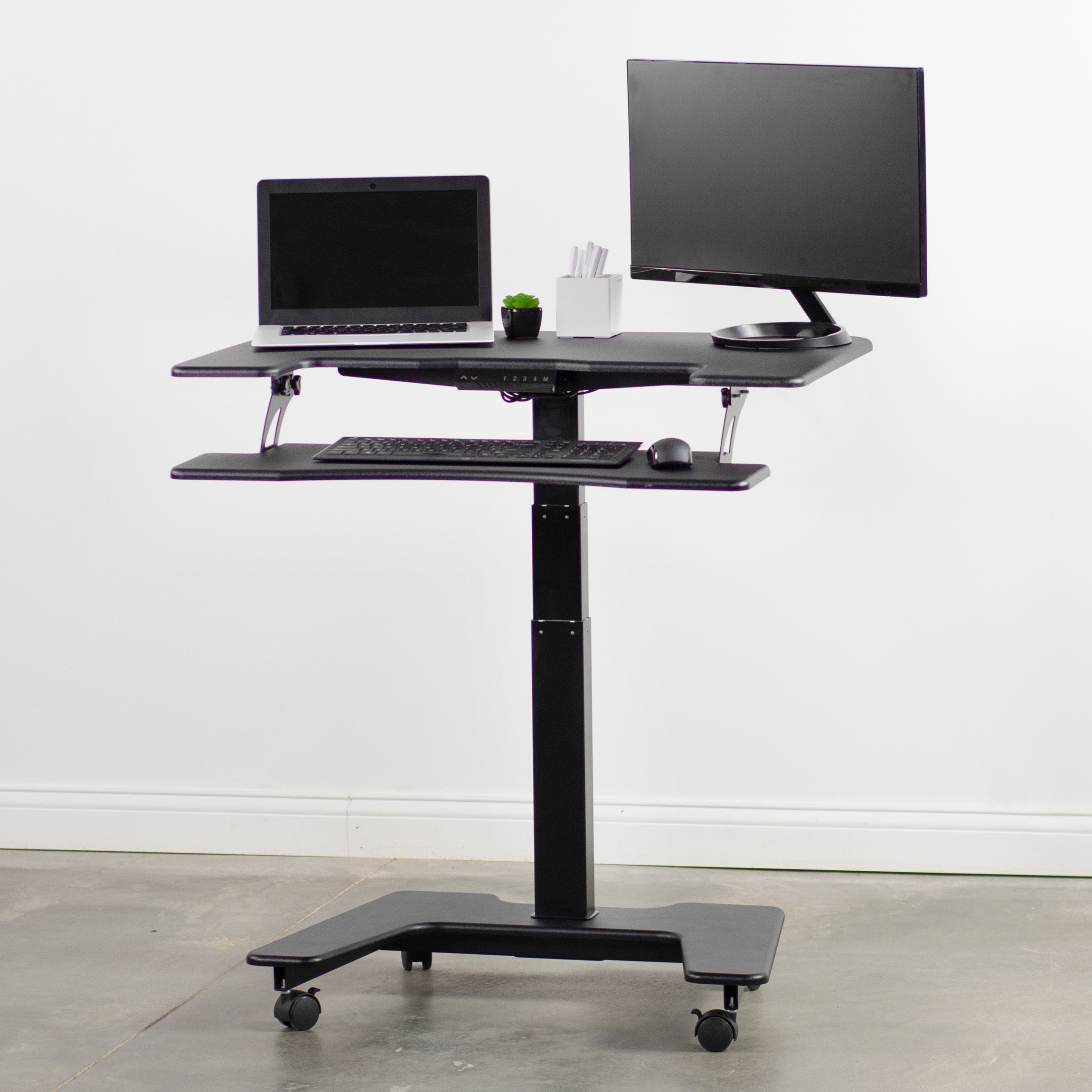 VIVO Black Electric Mobile Height Adjustable Two Platform Standing Desk VIVO Black Electric Mobile Height Adjustable Two Platform Standing Desk