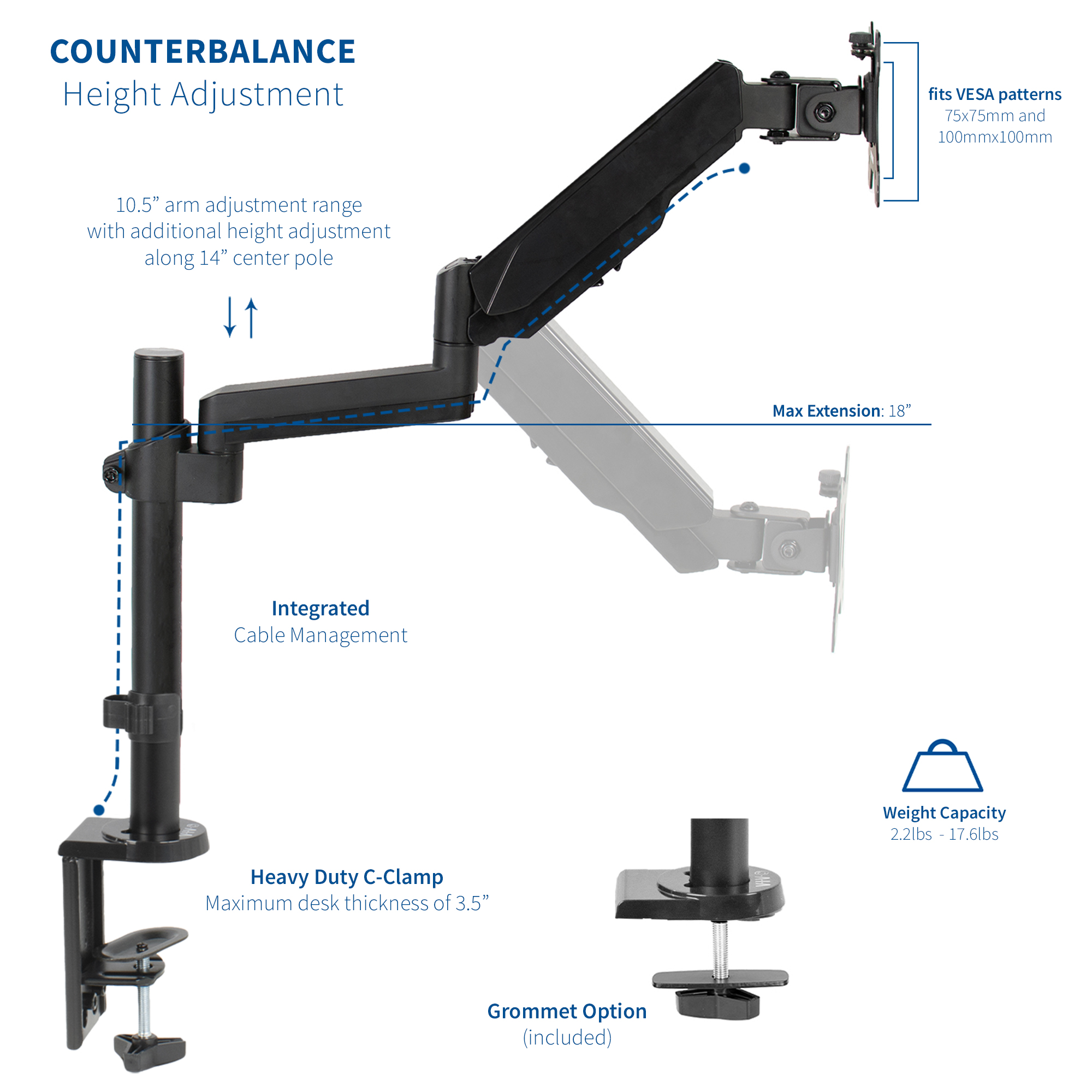 VIVO Black Single Monitor Arm Sit-Stand Desk Mount for One Screen up to ...