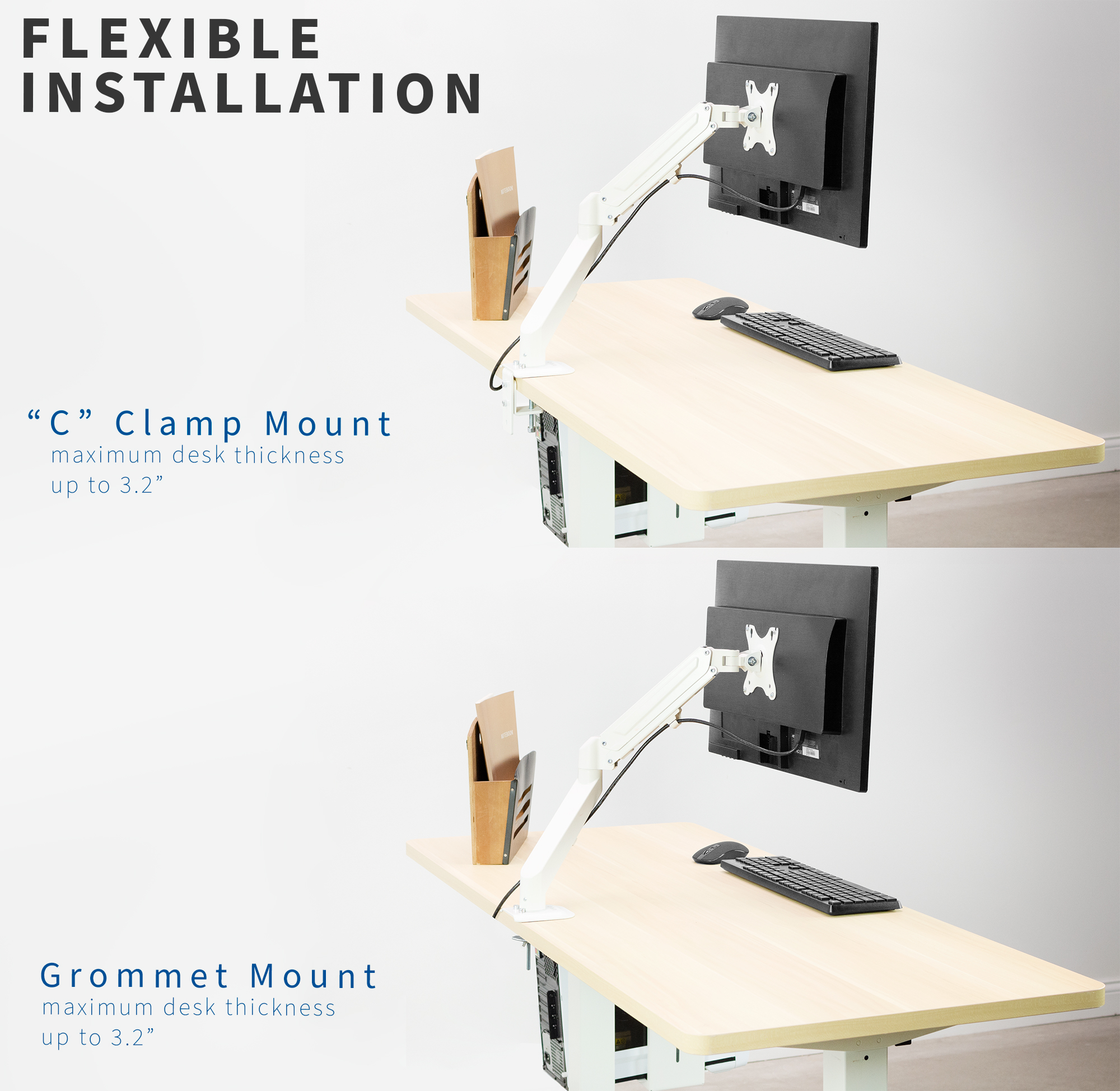 VIVO White Single Monitor Counterbalance Desk Mount | Fits Screens 17 ...